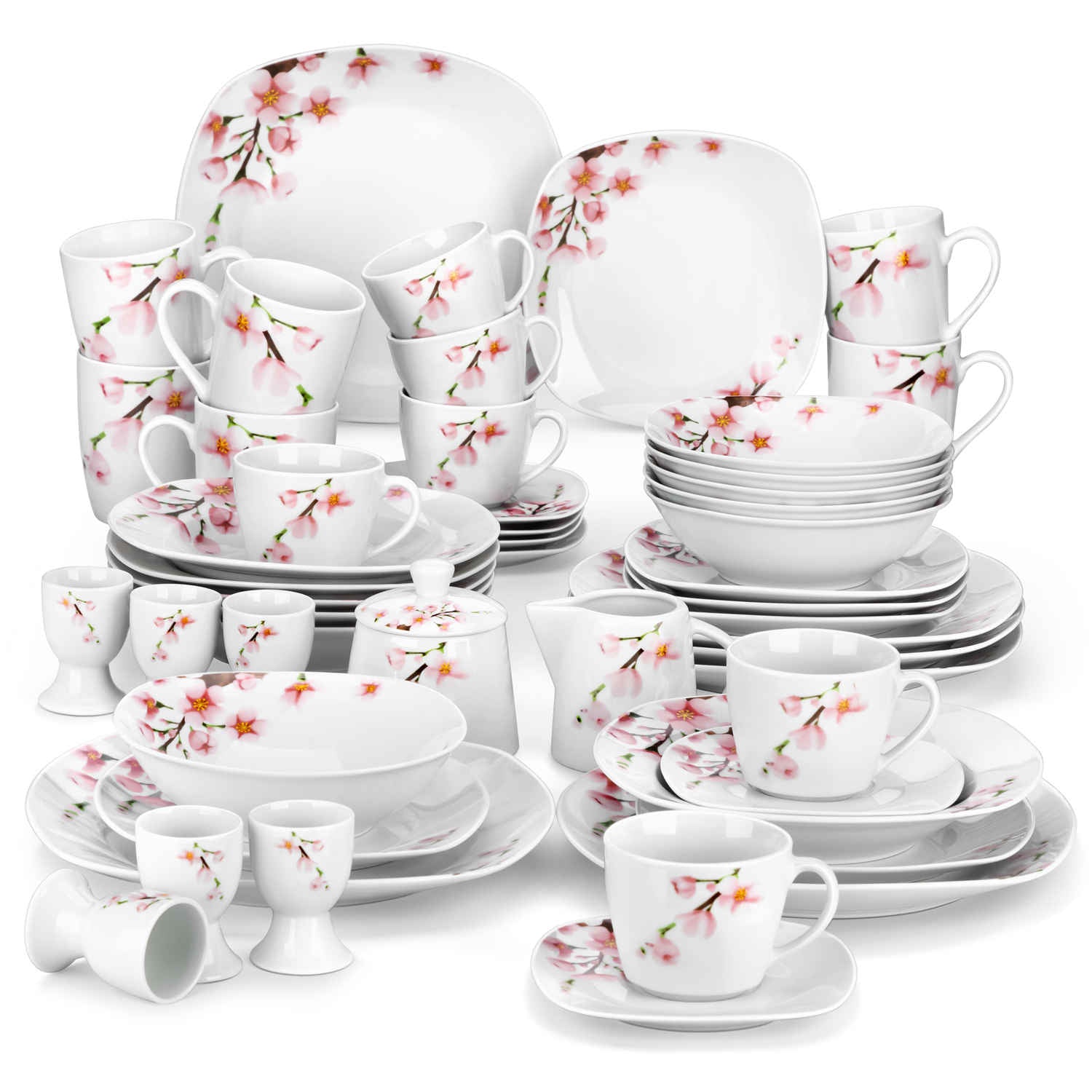 Annie 50-Piece Porcelain Dinnerware Set | Sakura Pattern | Service for 6