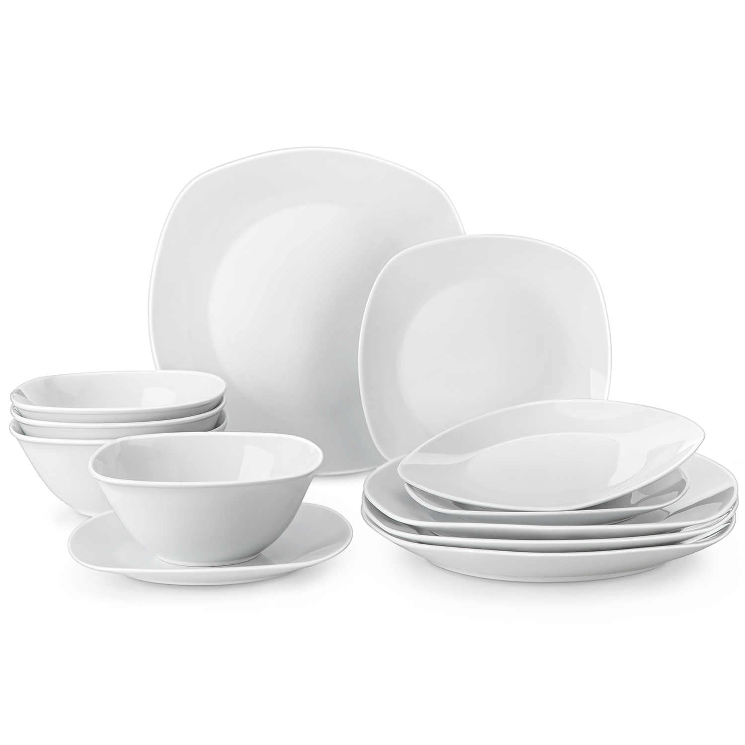 Elisa 12-Piece Porcelain Dinnerware Set | Off-White Rounded Square Dishes