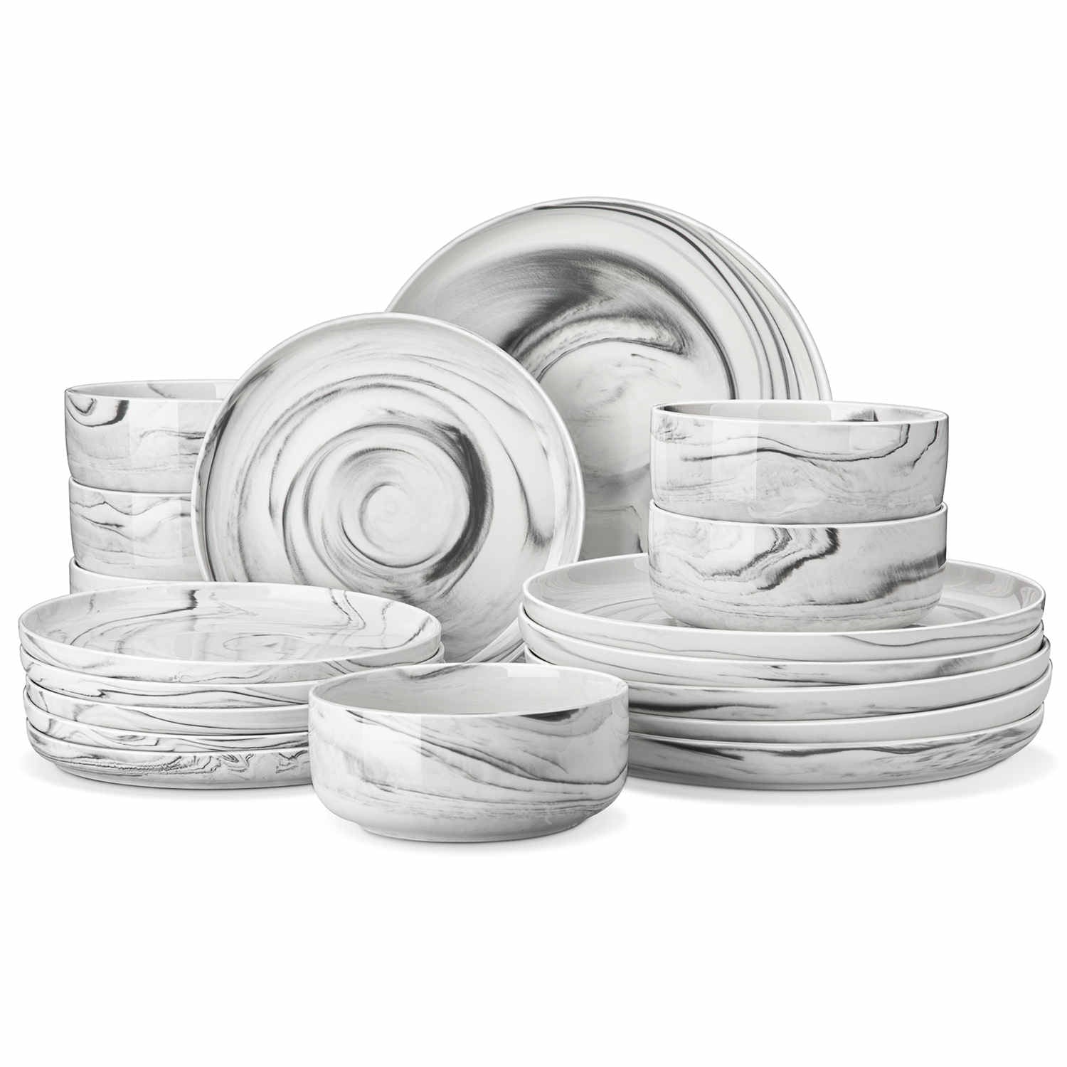 MALACASA Luna 18 Piece Grey Porcelain Dinnerware Set | Lipped Edge Design