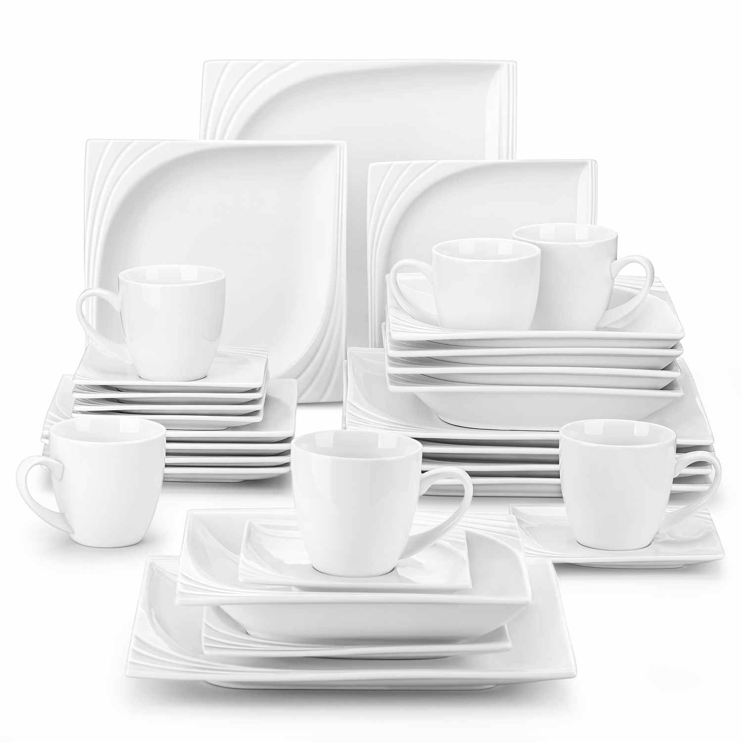 Monica 30-Piece Dinnerware Set | Modern Geometric Design, Durable ...