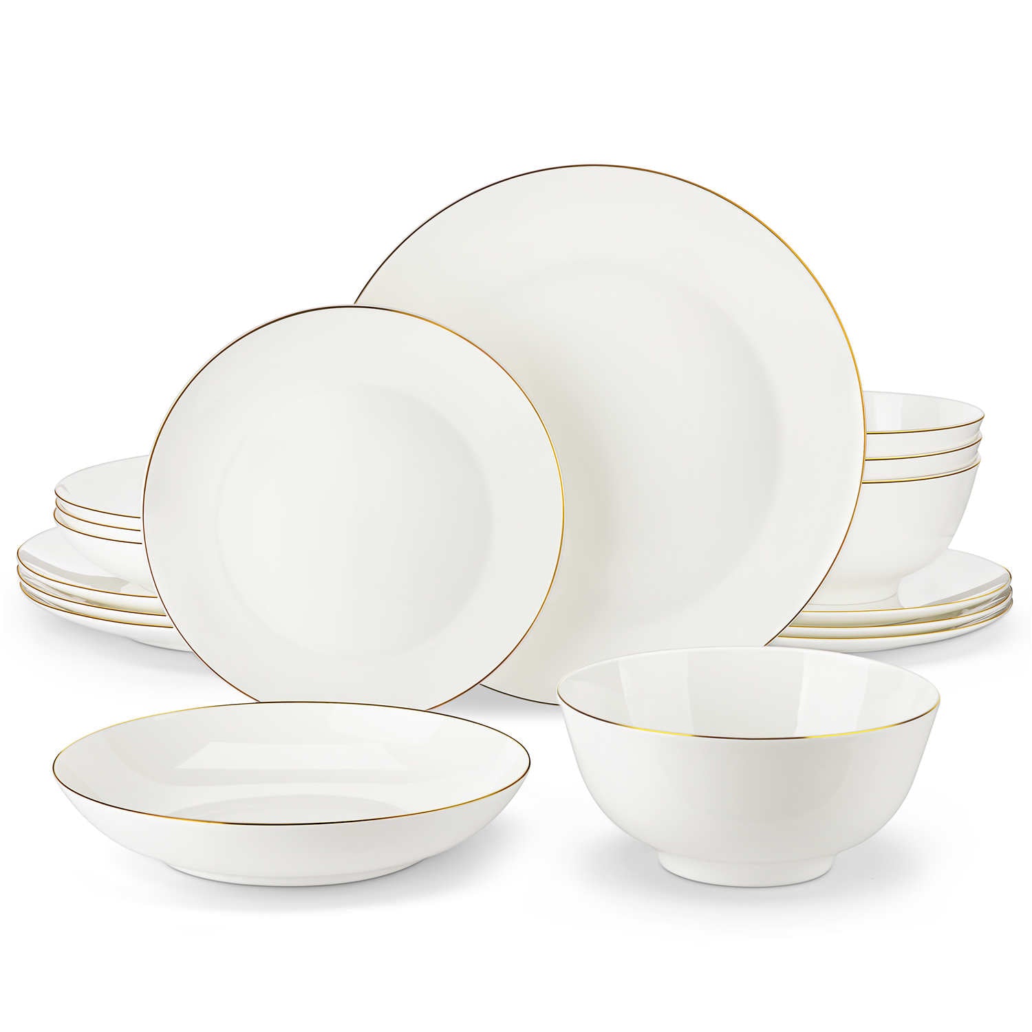 MALACASA Nori 16-Piece Fine Bone China Dinnerware Set | Perfect Gold Trim