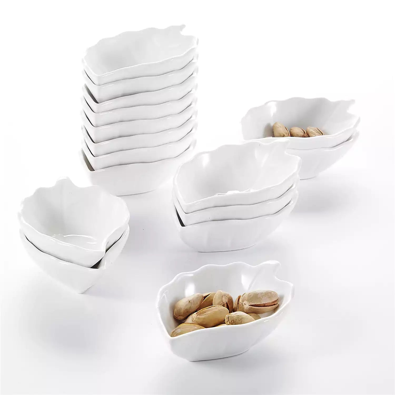 Porcelain Leaf-Shaped Ramekin Dishes Set of 12 for Nuts & Snacks