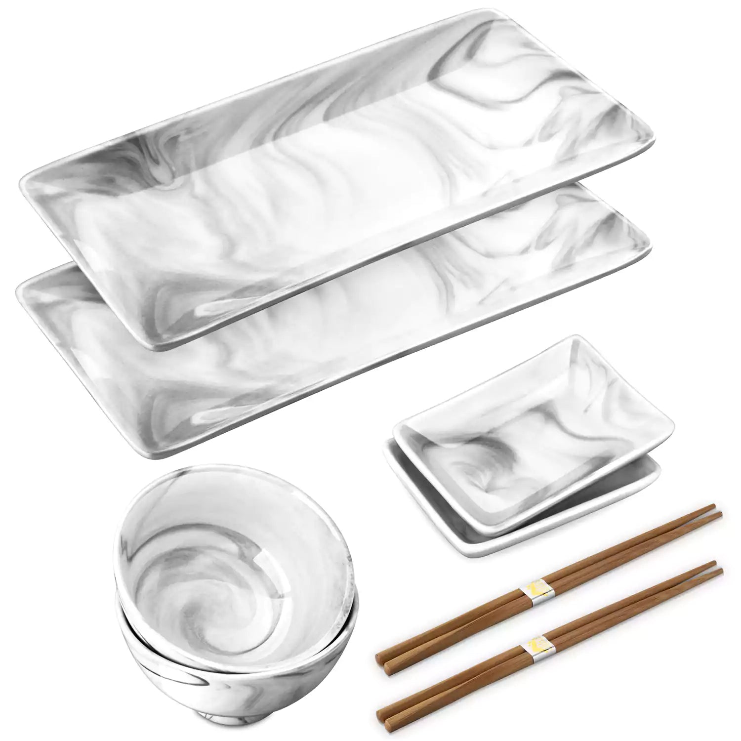 Porcelain Marble Grey Sushi Dish Set – Refined Tableware for Sushi ...