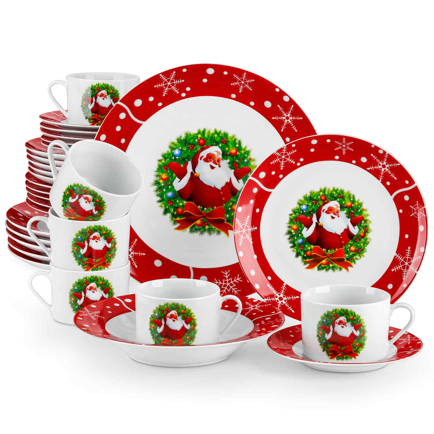 Festive Santa Claus 30-Piece Dinnerware Set – Complete Holiday ...