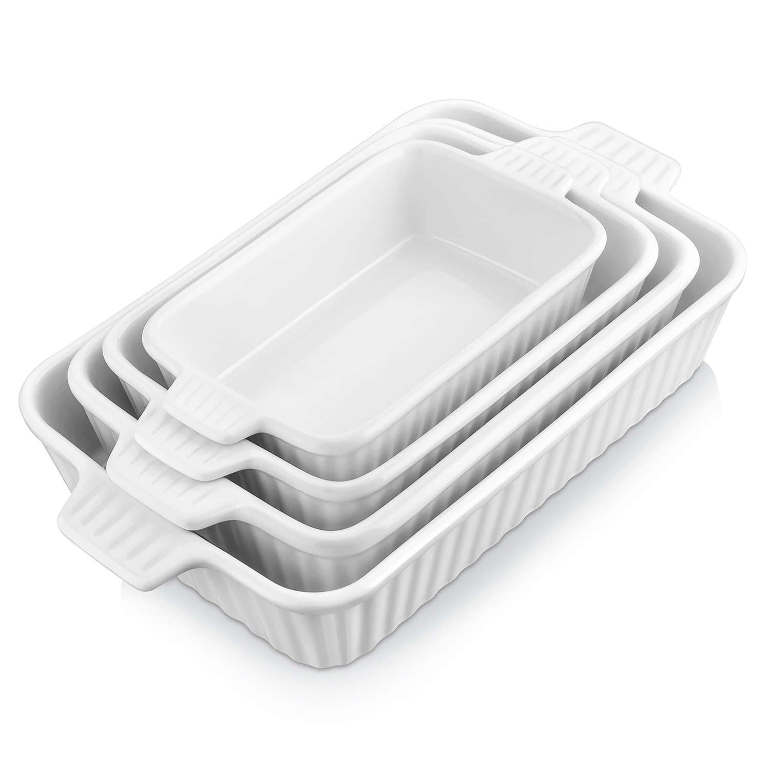 White Bakeware Set | 4-Piece Porcelain Dishes | Textured Rectangular Design