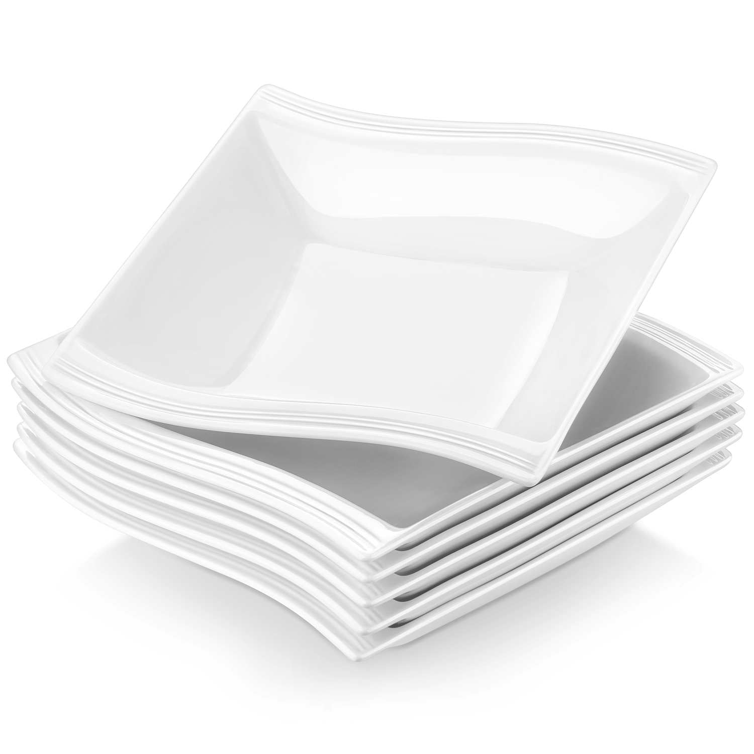 Flora Set of 6 Soup Plates | Wavy Square Porcelain