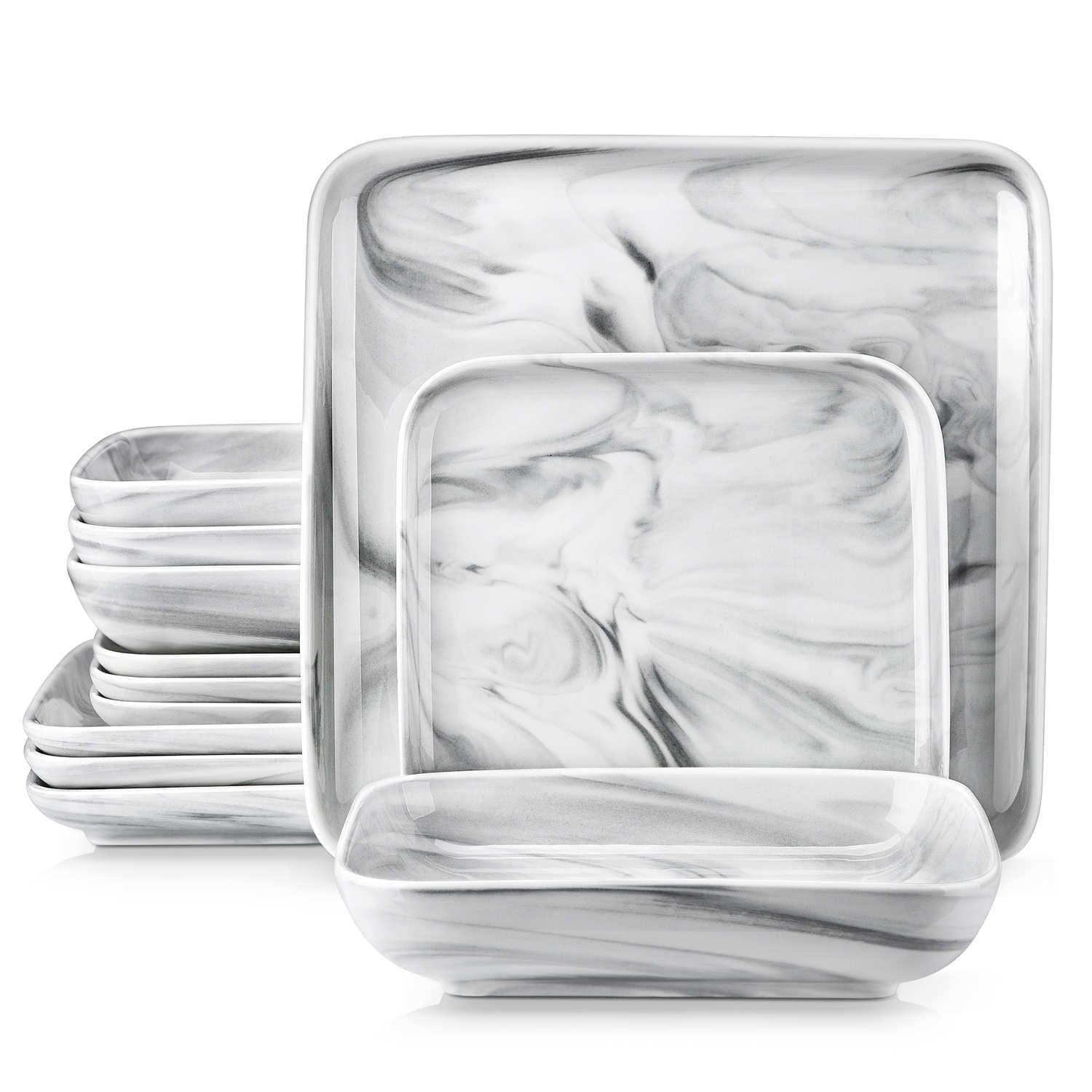 MALACASA Ivy 12 Piece Gray Marble Porcelain Dinnerware Set | Service for 4