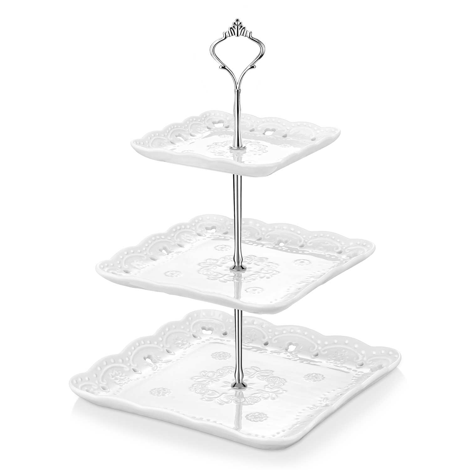 Chic 3 Tier White Square Cupcake Stand | Stylish Bakeware Party Serveware